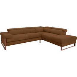 Ecksofa W.Schillig "finn, Designsofa mit tollem Sitzkomfort, bequem, L-Form", braun (chocolate s37), B:281cm H:71cm T:230cm, Flachgewebe S22 (100% Polyester);Stoff S37 (100% Polyester);Longlife Xtra-Leder Z59: Glattleder mit modischer Pr&auml;gung. Hautst&auml;rke 0, 9 - 1, 1 mm, Sofas, Ecksofa, German Design Award 2016, Fu&szlig;gestell Nussbaum natur, Breite 281 cm