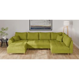 Wohnlandschaft Home Affaire "CHARRE U-Form mit Ottomane, Ma&szlig;e B/T/H: 310/161/81 cm", gr&uuml;n, B:310cm H:81cm T:161cm, 92% Polyester, 8% Nylon, Sofas, Wohnlandschaft, feine Steppung, lose R&uuml;cken- und Zierkissen, auch in Cord und Boucl&eacute;