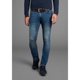 Slim-fit-Jeans Bruno Banani "Grady", Herren, Gr. 34, L&auml;nge 32, blau, Obermaterial: 70% Baumwolle, 28% Polyester, 2% Elasthan, unifarben, schmal lang, Jeans Slim-fit-Jeans, schmale Beinweite, niedrige Leibh&ouml;he, figurbetonte Silhouette