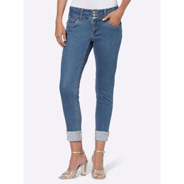 Push-up-Jeans Heine, Damen, Gr. 46, Normalgr&ouml;&szlig;en, blau (blau, bleached), 98% Baumwolle, 2% Elasthan, unifarben, 7/8-L&auml;nge, Jeans Push-up-Jeans