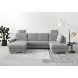 Wohnlandschaft Home Affaire "Summer U-Form", silber, B:314cm H:91cm T:170cm, 100% Polyester, Sofas, Wohnlandschaft, mit oder ohne Bettfunktion und Bettkasten, Cord-Bezug