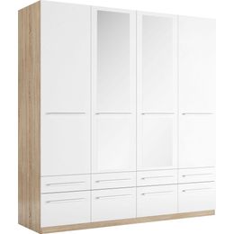 Kleiderschrank Priess "Schrank Garderobe W&auml;scheschrank Barcelona in 5 Breiten", wei&szlig; (struktureichefarben hell, wei&szlig;), B:185cm H:193cm T:54cm, Holzwerkstoff, Schr&auml;nke, Kleiderschrank, viel Stauraum, ger&auml;umige Schubk&auml;sten, mit Spiegel, MADE IN GERMANY