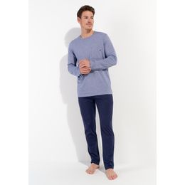 Pyjama HOM "Modal Comfort", Herren, Gr. XL, blau (navy), Single Jersey, Obermaterial: 50% Baumwolle, 50% Modal, bequem lang, Rundhals, HOMewear-Sets Pyjama, lang&auml;rmelig, weich, bequem, Brusttasche, Seitentaschen