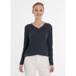 Langarmshirt Ragwear "PINKKI", Damen, Gr. M, navy, Jersey, Obermaterial: 50% Baumwolle, 50% Polyester, unifarben, normal, V-Ausschnitt, Shirts Langarmshirt, mit kurzer Knopfleiste