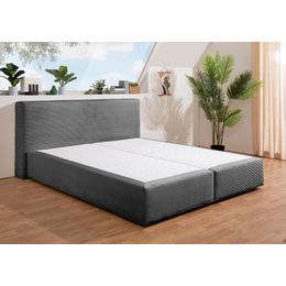 Boxspringbett Home Affaire "&Aring;by", grau (anthrazit), B:207cm L:225cm, Komplettbetten, Boxspringbett, In Cord Bezug, wahlweise mit und ohne Matrazte erh&auml;ltlich