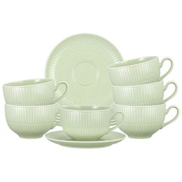 Tasse Seltmann Weiden "Milchkaffeetassen mit Untertassen Amina 350 ml 6er Set", gr&uuml;n (seladon), 12 tlg., Porzellan, Trinkgef&auml;&szlig;e, Tasse