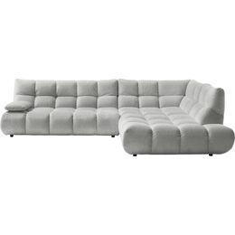 Ecksofa Home Affaire "Cozy Bubble, mit klappbarer Armlehne, Breite 324 cm", light, grau, B:324cm H:85cm T:211cm, 100% Polyester, Sofas, Ecksofa, mit eleganter Steppung, Rundumbezug & weicher Polsterung