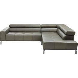 Ecksofa Home Affaire "Claya, L-Form, incl. Kopfteilverstellung, Breite 276 cm", gr&uuml;n (olive), B:276cm H:71cm T:219cm, 100% Leder, Sofas, Ecksofa, wahlweise elektrischer Sitzvorzug