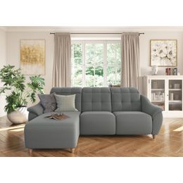 Ecksofa Home Affaire "Boston L-Form", grau, B:254cm T:170cm, Struktur (100% Polyester);Luxus-Microfaser Florence (100% Polyester);Chenille (100% Polyester);NaturLEDER (reines Rindsleder), Sofas, Ecksofa, Kopfteilverstellung an jeder Sitzfl&auml;che, wahlweise Relaxfunktion