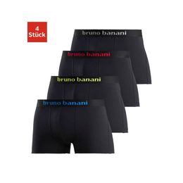 Boxer Bruno Banani "Boxershorts f&uuml;r Herren", Herren, Gr. XL, 4 Stk., schwarz, Jersey, Obermaterial: 95% Baumwolle, 5% Elasthan, unifarben, Unterhosen Boxer, mit farbigen Marken-Schriftzug am B&uuml;ndchen, Topseller