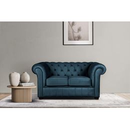 2-Sitzer Home Affaire "CHARENTE, Chesterfield-Sofa, Wellenfederung, Ma&szlig;e: B/T/H: 147/89/74 cm", blau (dunkelblau), B:147cm H:74cm T:89cm, 100% Polyester, Sofas, 2-Sitzer, mit edler Knopfheftung und typischen Armlehnen