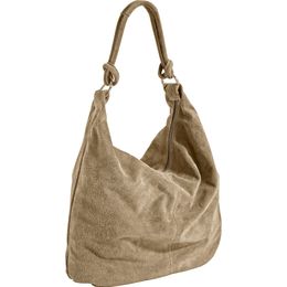 Beuteltasche Heine, Damen, Gr. B/H/T: 39cm x 49cm x 2cm, beige (sand), Leder, unifarben, Taschen Beuteltasche