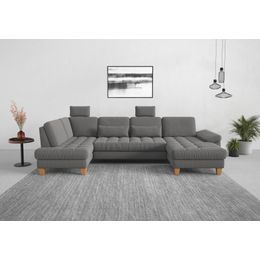 Sit & More Wohnlandschaft SIT & MORE "Westham U-Form", grau, B:338cm H:88cm T:172cm, 90% Polyester 10%Polyamid, Sofas, Wohnlandschaft, wahlweise mit Bettfunktion, Bettkasten, Sitztiefenverstellung