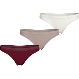 Slip "3P THONG (EXT SIZES)", Damen, Gr. S (36), 3 Stk., rot (deep rouge, bal beige, ivory), Jersey, Obermaterial: 56% Modal, 36% Baumwolle, 8% Elasthan, Tommy Hilfiger Underwear, unifarben, k&ouml;rpernah, Unterhosen Slip, mit Logobund