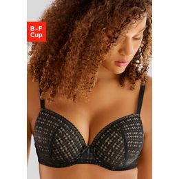 Push-up-BH s.Oliver "Noelle", Damen, Gr. 75, Cup E, schwarz, Spitze, Obermaterial: 60% Polyamid, 35% Polyester, 5% Elasthan, BHs Push-up-BH, aus graphischer Spitze mit B&uuml;gel, Dessous