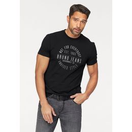 T-Shirt Bruno Banani, Herren, Gr. L (52/54), schwarz, Single Jersey, Obermaterial: 95% Baumwolle, 5% Elasthan, bedruckt, schmal, Rundhals, Shirts T-Shirt, Kurzarm, schmal geschnitten, bedruckt, aus Baumwollmischung