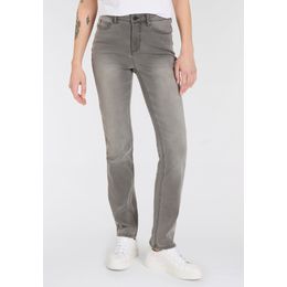 Gerade Jeans Arizona "Ultra-Stretch", Damen, Gr. 19, K + L Gr, grau (grau used), Denim/Jeans, Obermaterial: 74% Baumwolle, 24% Polyester, 2% Elasthan, unifarben, Basic, gerade lang, Jeans Gerade Jeans, Used-Look-Waschung, Topseller