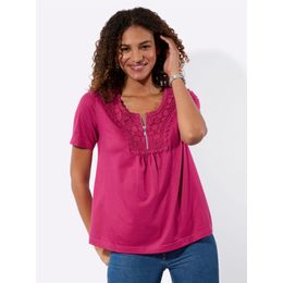 Kurzarmshirt Inspirationen "Kurzarm-Shirt", Damen, Gr. 46, fuchsia, 50% Baumwolle, 50% Modal, unifarben, Rundhals, Shirts Kurzarmshirt