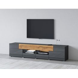 Lowboard OTTO HOME "Toledo,Breite 209cm, trendige TV-Schrank mit dekorative Fr&auml;sungen", schwarz (antrazit matt, antrazit hgl, alteiche), B:209cm H:48cm, ABS-Kunststoff, FSC-zertifizierter Holzwerkstoff, MDF, Melamin, Metall, Sideboards, Lowboard, TV-Board ohne Beleuchtung, TV-Kommode mit viel Stauraum