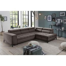 Ecksofa exxpo - SOFA FASHION "Bocco, hochwertige Verarbeitung, toller Sitzkomfort, bequem, L-Form", grau (stone), B:276cm H:75cm T:203cm, 100% PES, Sofas, Ecksofa, wahlweise mit Bettfunktion u. Bettkasten, inkl. Kopfteilverstellung
