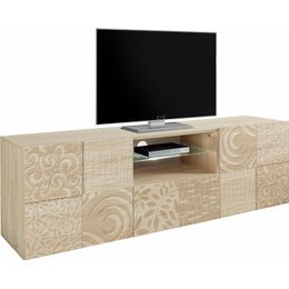 Lowboard Home Affaire "Miro", braun (eichefarben s&auml;gerau mit siebdruck), Sideboards, Lowboard, Breite 181 cm mit dekorativem Siebdruck
