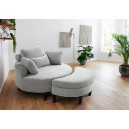 Loveseat "Ravi, B: 114 cm", grau (hellgrau), B:114cm T:154cm, 100% PES, ATLANTIC HOME COLLECTION, Sessel, Loveseat, XXL- Sessel, mit Stauraumhocker, R&uuml;ckenst&uuml;tze & 4 Zierkissen, Topseller
