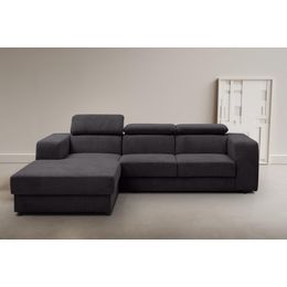 Ecksofa WERK2 "Cherry, modernes Sofa mit Komfortfunktionen, Breite 270cm, L-Form", grau (anthrazit), B:270cm H:76cm T:192cm, 92% Polyester, 8% Nylon, Sofas, Ecksofa, bequem, mit verstellbaren Kopfteilen, Schlaffunktion und Bettkasten