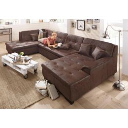Wohnlandschaft Home Affaire "Bergen zeitlos und elegant, U-Form", braun (dunkelbraun), B:364cm H:83cm T:106cm, Sofas, Wohnlandschaft, wahlweise mit Bettfunktion