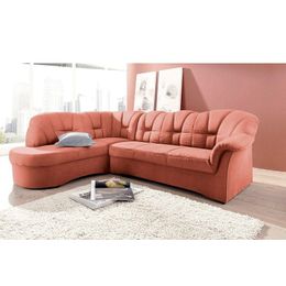 Ecksofa DOMO collection "Papenburg, zeitlose R&uuml;ckensteppung, elegante Armlehne, L-Form", orange (terrakotta), B:241cm H:84cm T:178cm, Kunstleder SOFTLUX;Luxus-Microfaser (100% Polyester);Struktur ( 90% Polyester, 10% Polyacryl);Microfaser PRIMABELLE (100% Polyester), Sofas, Ecksofa, mit Ottomane, wahlweise mit Bettfunktion, OTTOs Choice