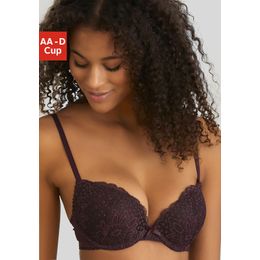 Push-up-BH Vivance, Damen, Gr. 80, Cup AA, lila (schwarz violet), Microtouch, Obermaterial: 60% Polyamid, 35% Polyester, 5% Elasthan, BHs Push-up-BH, rundherum mit floraler Spitze, Dessous