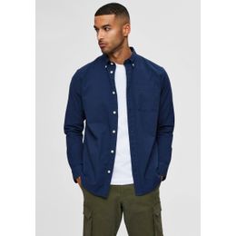 Langarmhemd Selected "SLHREGRICK-OX SHIRT LS NOOS", Herren, Gr. S, N-Gr, blau (dunkelblau), Web, Obermaterial: 97% Baumwolle, 3% Elasthan, unifarben, regular fit normal, ohne Ausschnitt, 1-Knopf-Manschette, Hemden Langarmhemd, Baumwolle, regular fit