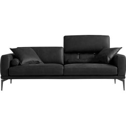 2,5-Sitzer Egoitaliano "Masu, Designsofa mit erstklassigem Sitzkomfort", schwarz, B:218cm H:95cm T:97cm, Leder &raquo;BULL&laquo; (echtes Rindsleder). Geschliffenes, pigmentiertes und behandeltes Rindsleder mit einer Dicke von 1, 3-1, 5 mm. Dieses Leder zeigt eine ziemlich weiche Hand mit einem halb undurchsichtigen Aussehen. Es handelt sich um ein gesch&uuml;tztes Leder. Eine leichte Deckschicht sch&uuml;tzt sie vor F