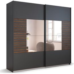 Schwebet&uuml;renschrank Rauch "Kleiderschrank Schrank Garderobe Schlafzimmerschrank BAREA", grau (graumetallic, atlantic oak dunkel), B:226cm H:210cm T:62cm, Holzwerkstoff, Schr&auml;nke, Schwebet&uuml;renschrank, Front- Auflage in moderner Lamellen-Optik und Spiegel MADE IN GERMANY