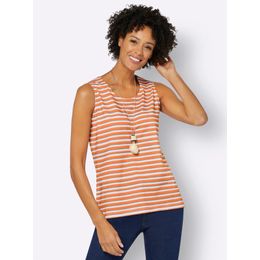 Shirttop Casual Looks, Damen, Gr. 48, wei&szlig; (orange, wei&szlig;, geringelt), 100% Baumwolle, gemustert, gestreift, mehrfarbig, Rundhals, Tops Shirttop