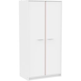 Kinderkleiderschrank Demeyere Group "REVERSO, mit rosa oder dunklem Kontrast durch drehbare Paneele", wei&szlig; (matt wei&szlig;), B:88,3cm H:180,9cm T:50cm, Holzwerkstoff, Schr&auml;nke, Kinderkleiderschrank, 2 Kleiderstangen, 3 Regalb&ouml;den, Made in France