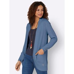 Strickjacke Casual Looks, Damen, Gr. 54, blau (mittelblau), 50% Baumwolle, 50% Polyacryl, unifarben, Strickjacken Strickjacke