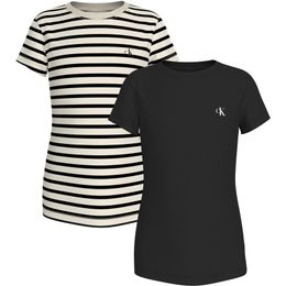Rundhalsshirt Calvin Klein Jeans "2 PACK STRIPE SLIM SS T-SHIRT", M&auml;dchen, Gr. 6 (116), schwarz (turtledove, ck schwarz stripe), Single Jersey, Obermaterial: 100% Baumwolle, unifarben, slim fit, Rundhals, normaler Saum, Shirts Rundhalsshirt, f&uuml;r Kinder bis 16 Jahre mit Logoschriftzug
