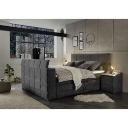 Boxspringbett ED EXCITING DESIGN "Denver", grau (anthrazit uran 04), L:240cm, 95% Polyester, 5% Nylon, Komplettbetten, Boxspringbett, inkl. 1 bzw. 2 Bettk&auml;sten, motorisierte TV-Halterung bis 40 Zoll
