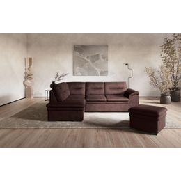 Ecksofa COTTA "Leandra L-Form", braun, B:250cm H:88cm T:90cm, NaturLEDER: Bitte beachten Sie, dass Lederbez&uuml;ge mehr N&auml;hte aufweisen als Stoffbez&uuml;ge.;Kunstleder Softlux;NaturLEDER (echtes Rindsleder) in Sitz und R&uuml;cken.;Luxus-Microfaser (100% Polyester), Sofas, Ecksofa, wahlweise mit Bettfunktion & Bettkasten