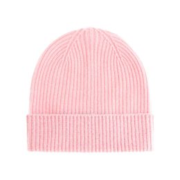 Beanie Zwillingsherz, Damen, altrosa, Strick, Obermaterial: 100% Kaschmir, unifarben, M&uuml;tzen Beanie, Feinripp, breiter Umschlag, Wolle