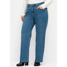 5-Pocket-Jeans sheego, Damen, Gr. 42, Normalgr&ouml;&szlig;en, blau (blau denim), 99% Baumwolle, 1% Elasthan, unifarben, lang, Jeans 5-Pocket-Jeans