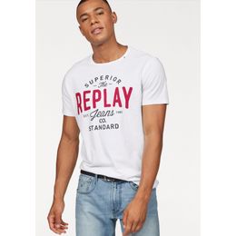 T-Shirt Replay, Herren, Gr. XXXL (60/62), wei&szlig;, Obermaterial: 100% Baumwolle, bedruckt, schmal, Rundhals, Shirts T-Shirt, mit Markendruck