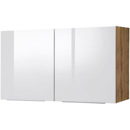 H&auml;ngeschrank KOCHSTATION "KS-Brindisi", wei&szlig; (wei&szlig; hochglanz, wotaneichefarbe), B:100cm H:57cm T:34cm, Holzwerkstoff, MDF, Schr&auml;nke, H&auml;ngeschrank, 100 cm breit, 2 T&uuml;ren
