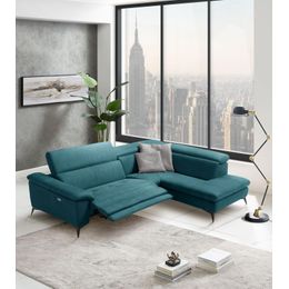Ecksofa Egoitaliano "Martine, Multifunktionssofa mit Komfortfunktionen, edel und bequem", blau (teal), B:272cm H:96cm T:203cm, Sofas, Ecksofa, mit Ottomane, elektrischer Relaxfunktion und Kopfteilverstellung