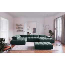 Wohnlandschaft COTTA "Orion U-Form", hunter, B:409cm H:73cm T:225cm, 100% Polyester, Sofas, Wohnlandschaft, mit Kopfteilverstellung & 6 Nierenkissen
