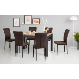 Essgruppe Home Affaire "Bergamo", braun (dunkelbraun, dunkelbraun, schwarz), B:120cm H:75cm T:80cm, FSC-zertifizierter Holzwerkstoff, Melamin, Metall, Sitzm&ouml;bel-Sets, Essgruppe, moderne 5 - teilige Essgruppe, erh&auml;ltlich in vielen Gr&ouml;&szlig;en und Farben