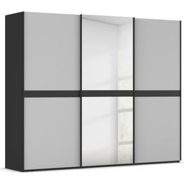 Schwebet&uuml;renschrank Rauch "Kleiderschrank Schrank Garderobe Schlafzimmerschrank SCALE-LINE", grau (schwarz, glas seidengrau matt), B:271cm H:223cm T:68cm, Holzwerkstoff, Schr&auml;nke, Schwebet&uuml;renschrank, edle Optik mit Bauchbinde mit Glas/Spiegel-Front MADE IN GERMANY