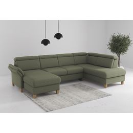 Wohnlandschaft Home Affaire "Glendale, U-Form", olive, B:321cm H:84cm T:193cm, 95% Polyester, 5% Polyamid, Sofas, Wohnlandschaft, inkl. Kopfteilverstellung, wahlweise mit Vorziehsitz und Bettkasten