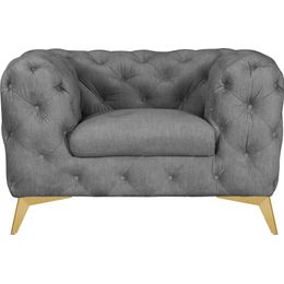 Chesterfield-Sessel Home Affaire "Glynis Sessel", grau (hellgrau), B:125cm H:75cm T:97cm, Struktur (100% Polyester);Samtoptik (100% Polyester), Sessel, Chesterfield-Sessel, aufw&auml;ndige Knopfheftung, moderne Chesterfield Optik, Fu&szlig;farbe w&auml;hlbar