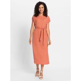 Sommerkleid Inspirationen "Jersey-Kleid", Damen, Gr. 52, Normalgr&ouml;&szlig;en, orange (papaya), Strick, 99% Polyester, 1% Elasthan, unifarben, wadenlang, U-Boot-Ausschnitt, Kleider Sommerkleid